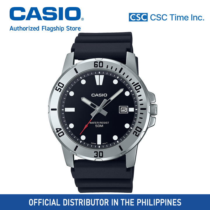 Casio (MTP-VD01-1EVUDF) Black Resin Strap 50 Meter Date Display Watch ...