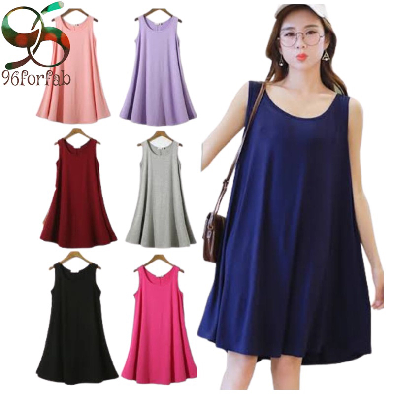 Plus Size Plain Regular Sleeveless Sando Dress With Pockets|Fits M to ...