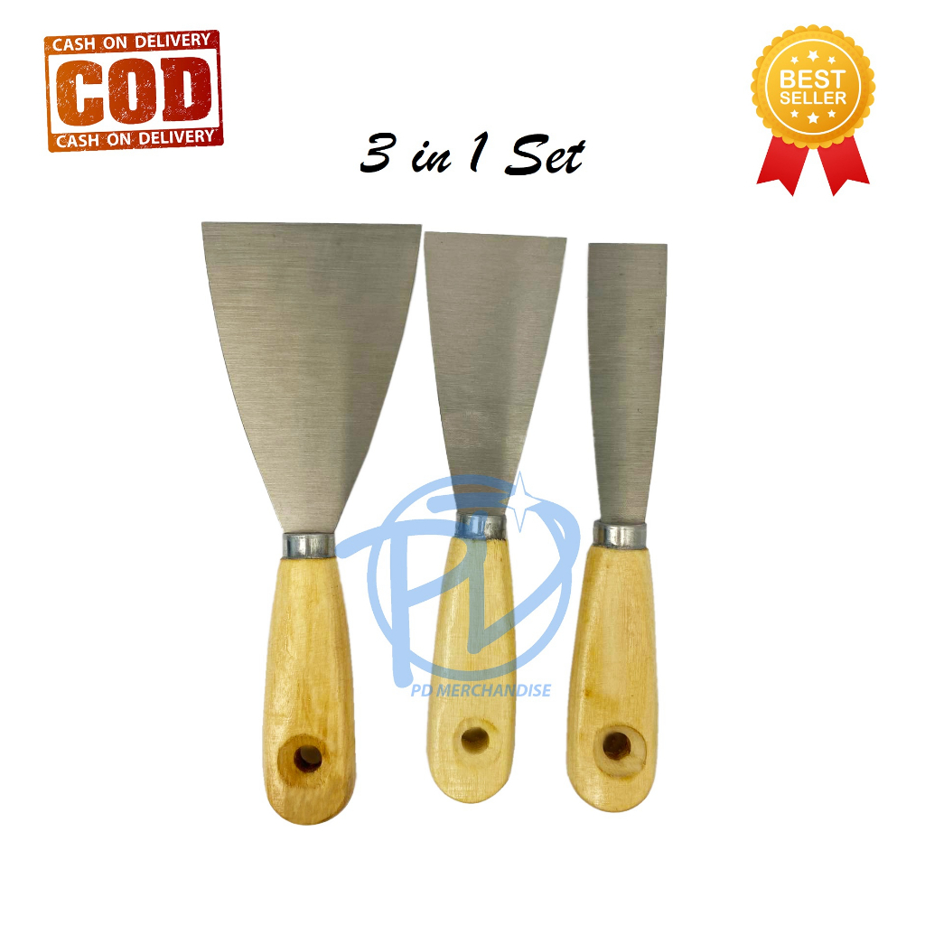 B88 COD PD 3 in 1 Wooden Handle Spatula steel non-slip putty knife ...
