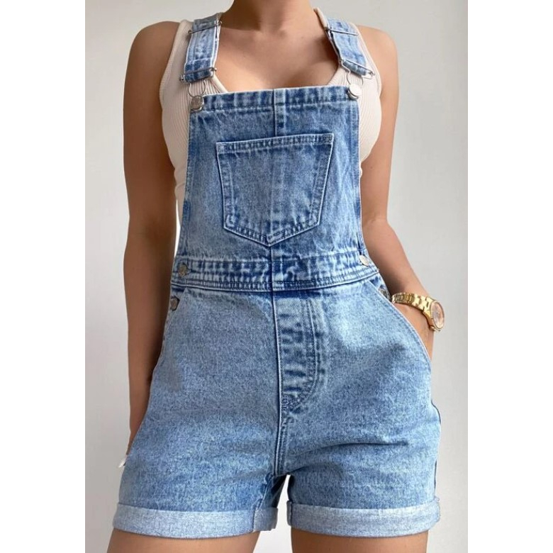 Denim Jumper Shorts for Women Light Wash Random Design | Shopee Philippines