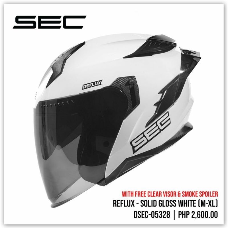 Reflux half face sec helmet with free clear visor and smoke spoiler and ...