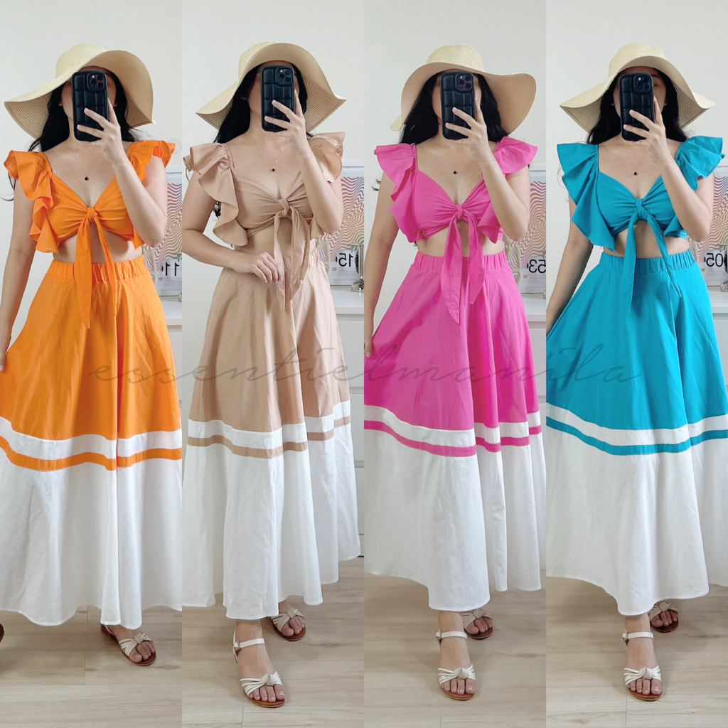ESSENTIELMANILA Ruffles Bra Top + Two-toned Maxi Skirt Summer Set EM275 ...