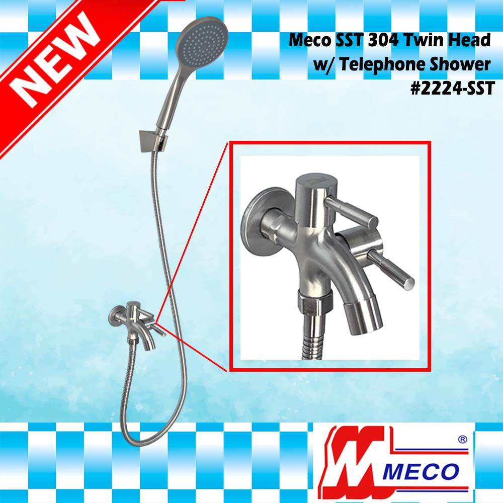 Meco SST 304 Twin Head Faucet w/ Telephone Shower and Holder #2224-SST ...