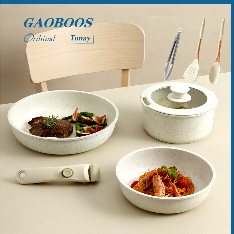 GAOBOOS Non Stick Frying Pan set Handle Removable Gold Star Coating ...