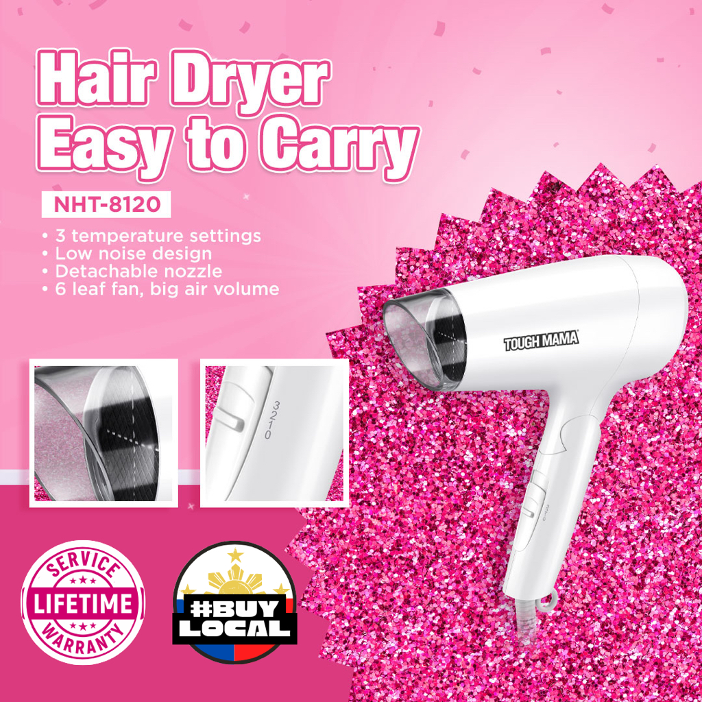 Tough Mama NHT-8120 Hair Dryer White Foldable Blower Handy Hair Dryer ...