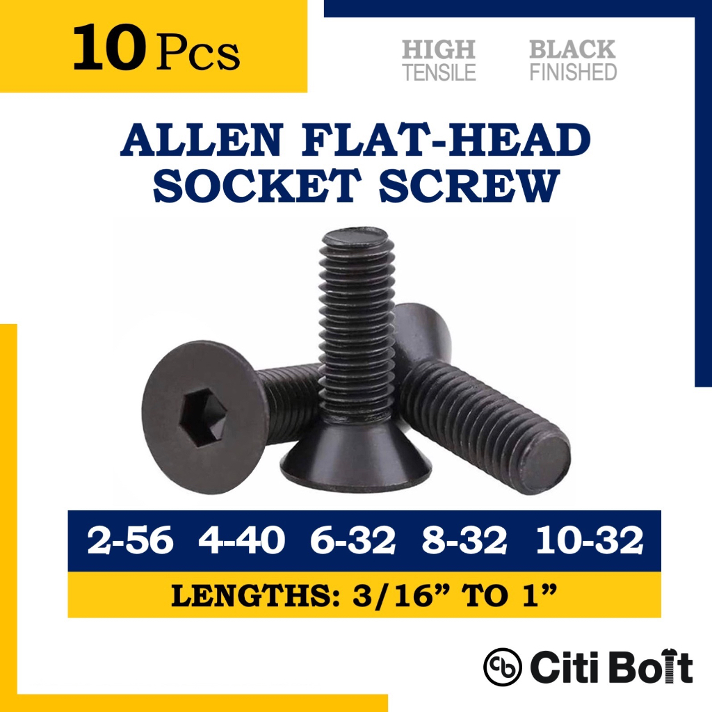 10pc Allen Flat Head Socket Screw / Countersunk Bolt ( 2-56 4-40 5-40 6 ...