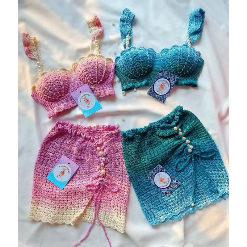 crochet top and skirt terno padded (made to order) | Shopee Philippines