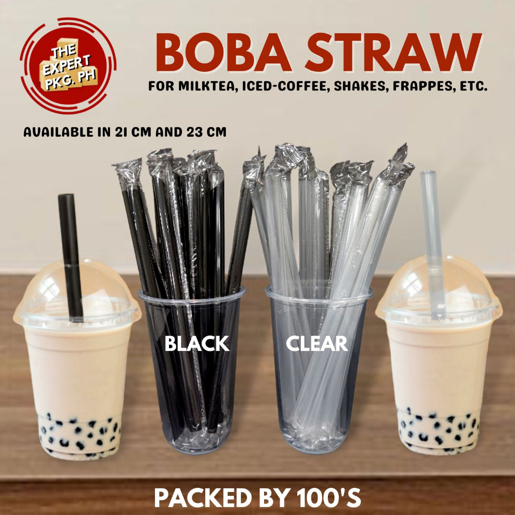 Boba Straw / Milk Tea Straw ( Black/Clear ) Individually Packed By 100 ...