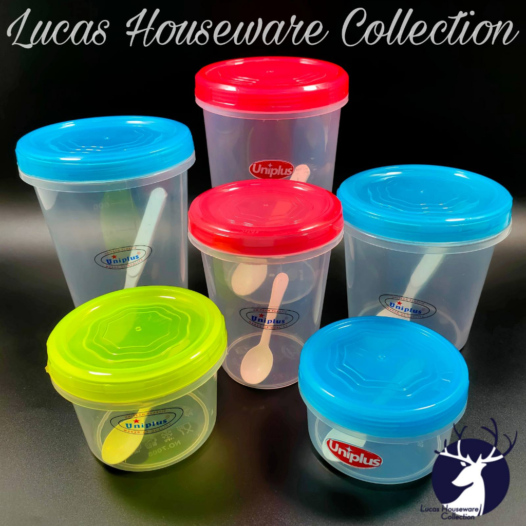 CLEAR CANISTER WITH SPOON / ROUND CONTAINER / PLASTIC ROUND CANISTER / PLASTIC CONTAINER/ SUGAR ...