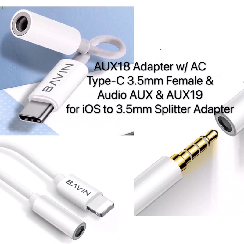 AUX18 Adapter w/ AC Type-C 3.5mm Female & Audio AUX & AUX19 for iOS to ...