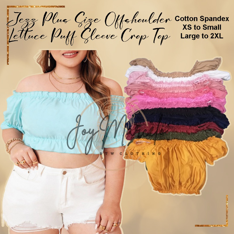 Jezz PLUS SIZE OFFSHOULDER LETTUCE PUFF SLEEVE CROP TOP large to 3xl ...