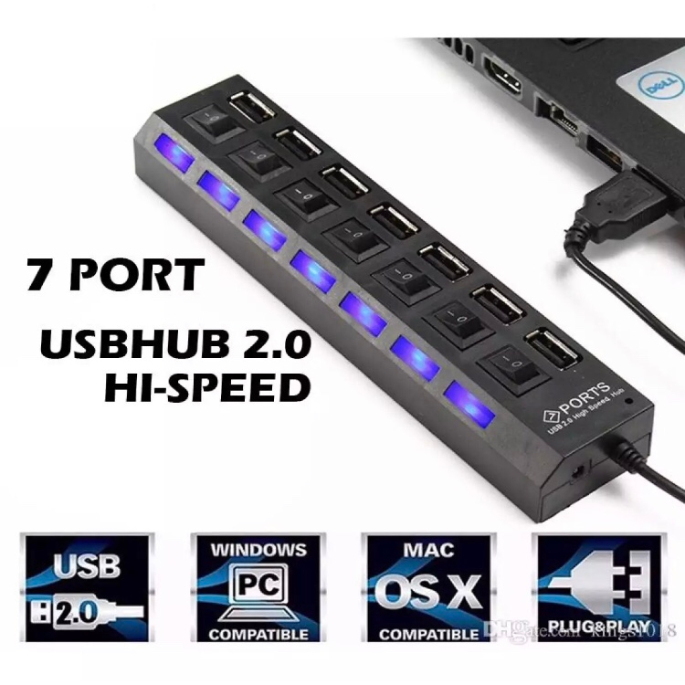 7 ports USB Hub High Speed 2.0 Hub Powered Splitter With Switch 480Mbps ...