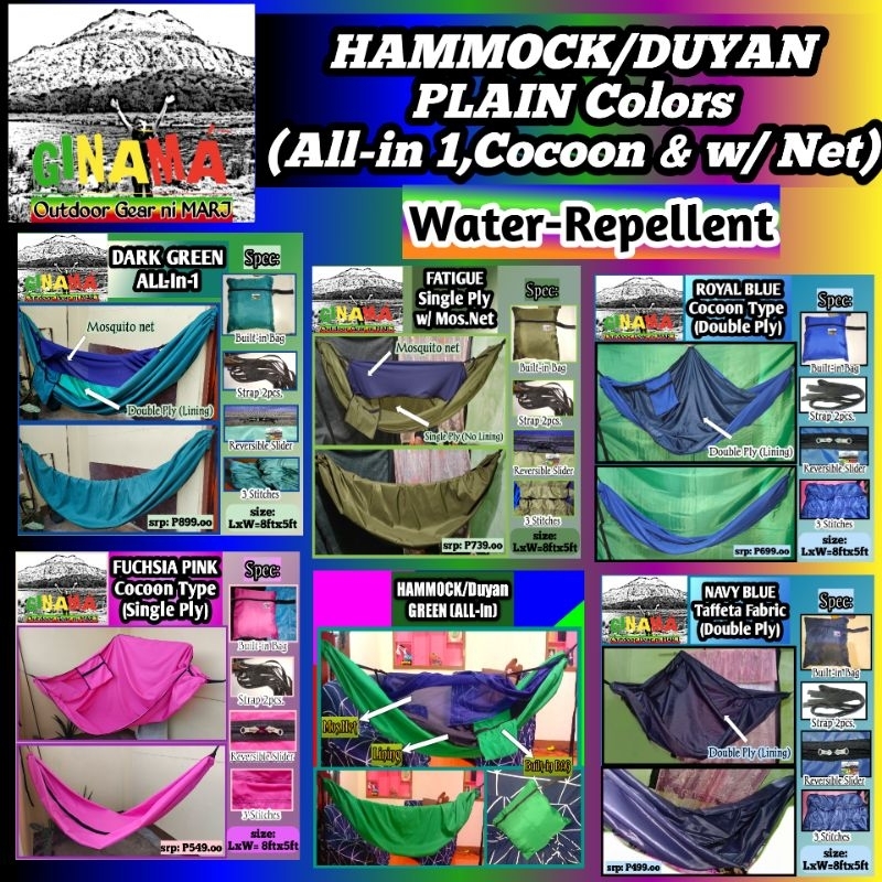 HAMMOCK/DUYAN PLAIN COLORS 8ft ALL-In, Single Ply w/ Net, Cocoon Type ...