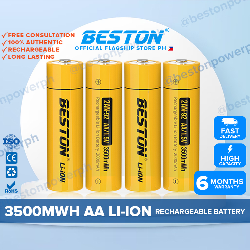 Beston 4pcs AA 1.5V 3500mWh 2AN-92 Li-ion Rechargeable Battery | Shopee ...