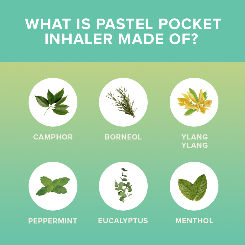 Pastel Pocket Inhaler x12 (1.5ml each) [Menthol, Dizziness, Headache ...