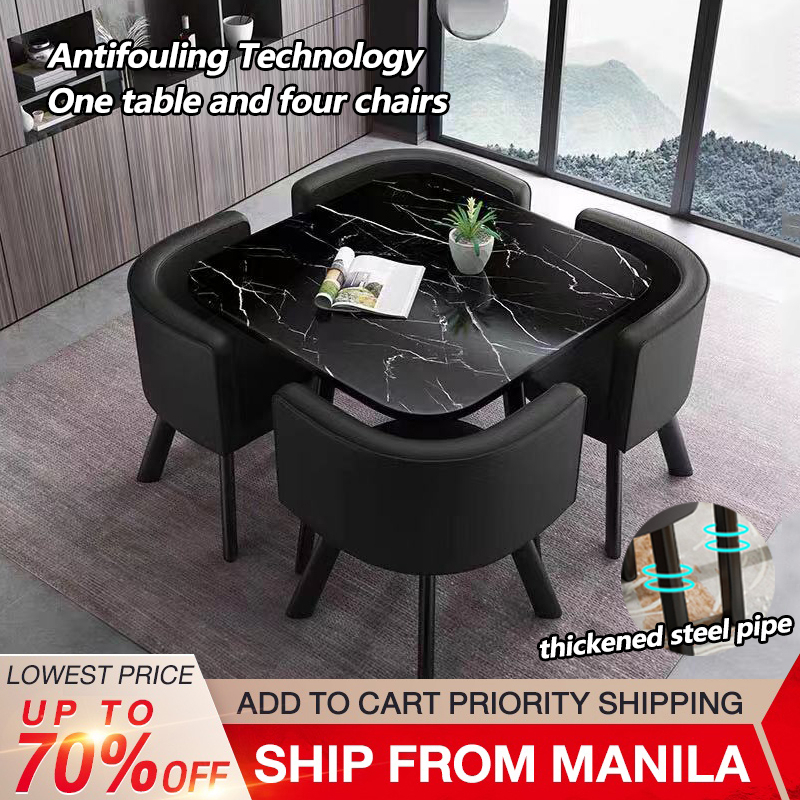 BAIERDI 80CM + four stools dining table set small round table reception ...