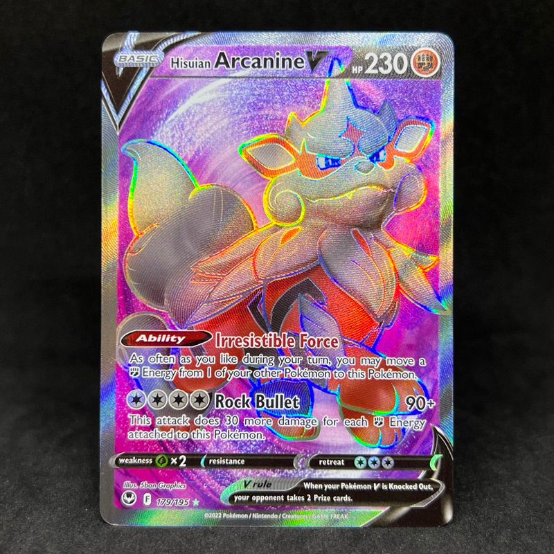 Pokemon TCG Hisuian Arcanine V Full Art Ultra Rare 179/195 2022 Sword ...
