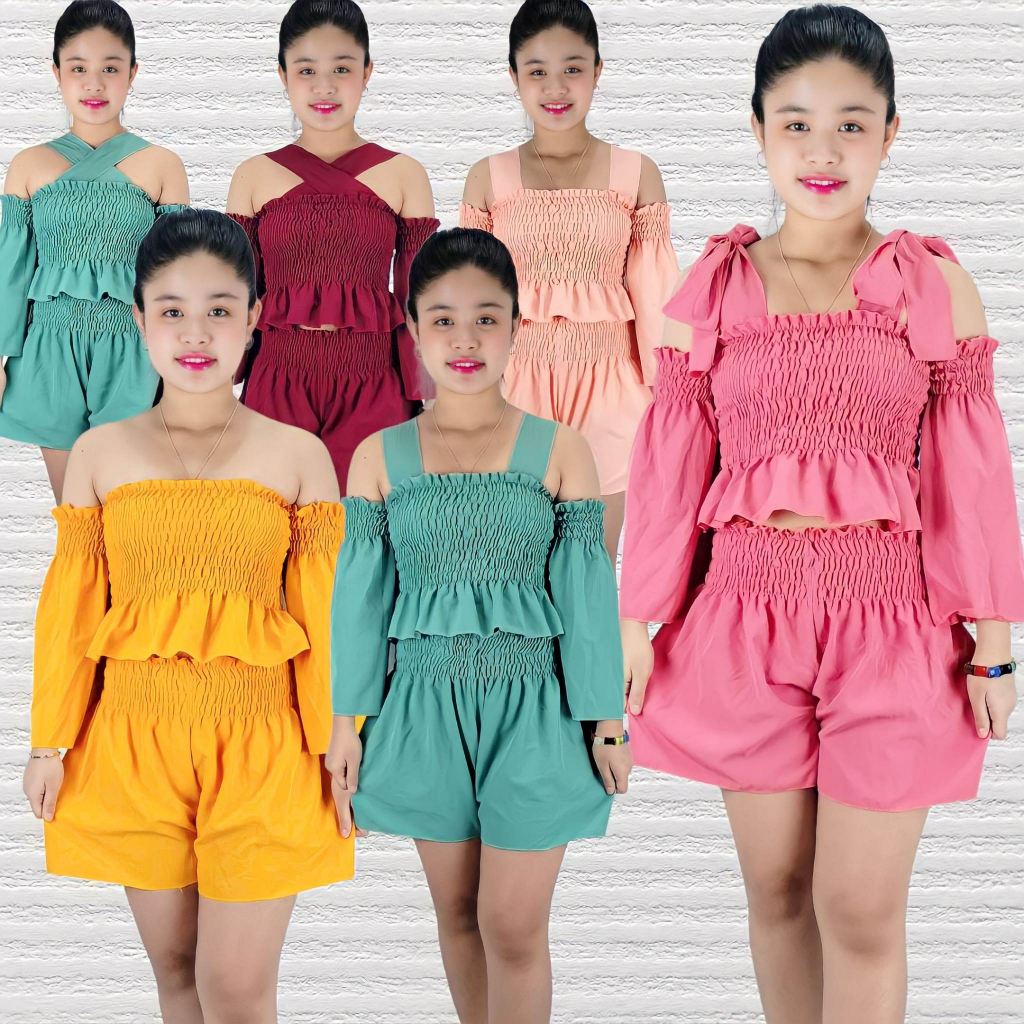 HAZEL FIT 8-12 Y/O KIDS TERNO OFFSHOULDER TOPS AND SKIRT | Shopee ...
