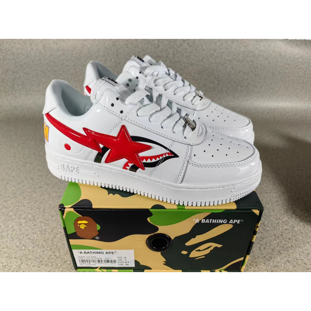 BAPE STA Ortholite White Red Low Top Casual Board Shoes | Shopee ...