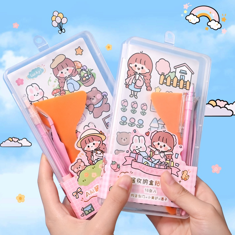 Storage box hand account sticker set cute stickers with carving knife ...