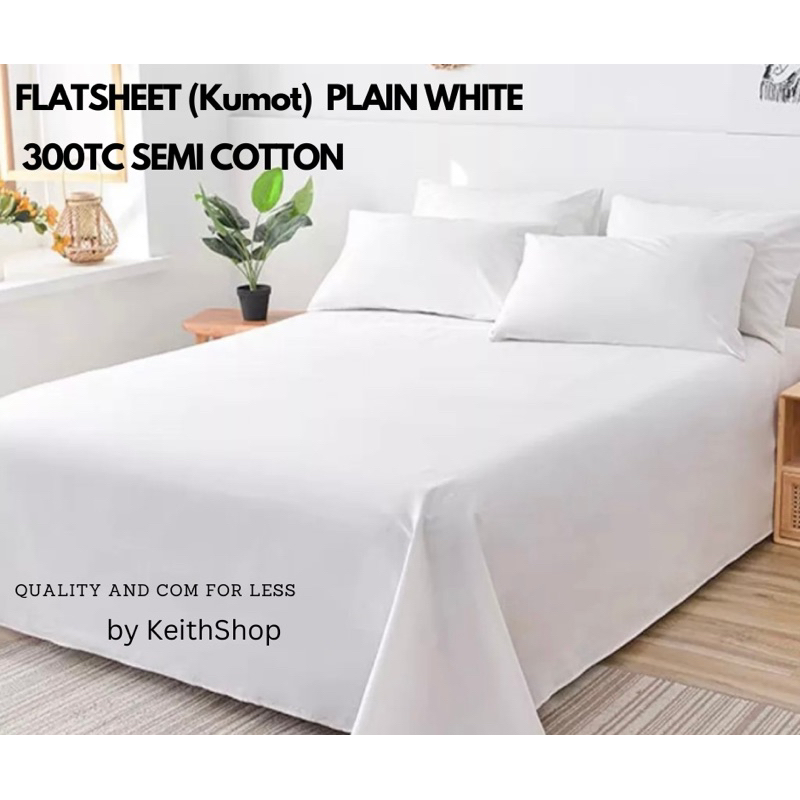 PLAIN WHITE FLATSHEET 300TC SEMI COTTON BLANKET KUMOT PLAIN WHITE ...