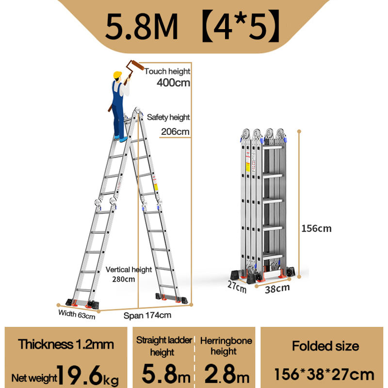 12FT 16FT 20FT Foldable Ladder 4x3 4x4 4X5 Multi Purpose Aluminum ...