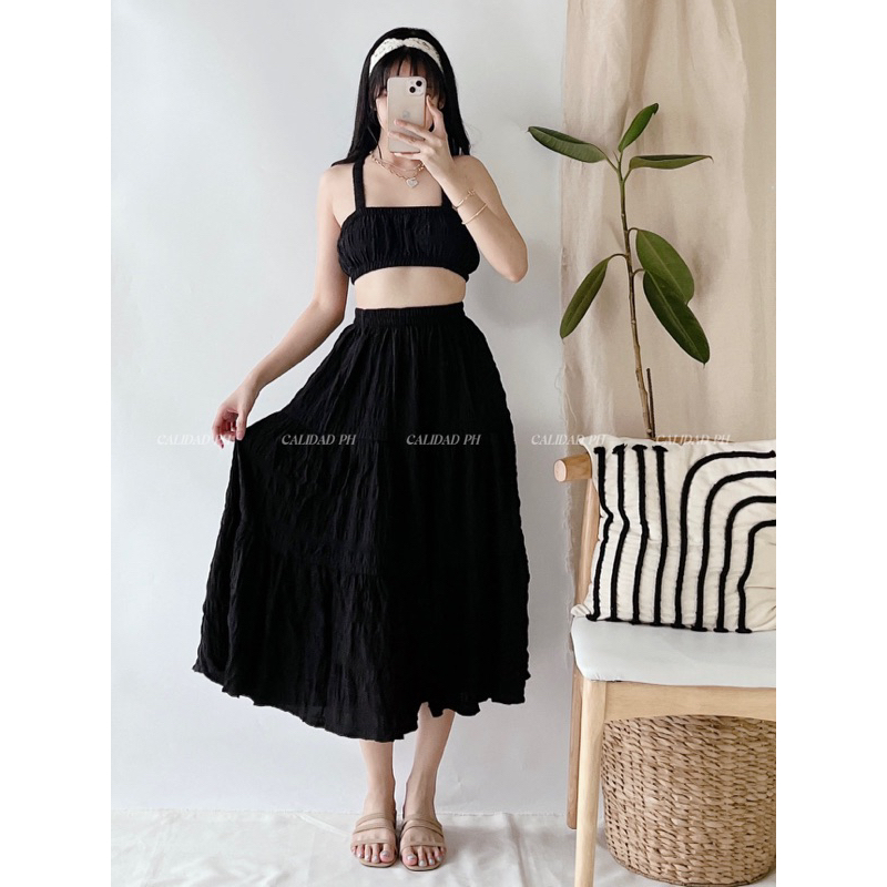 COCO CROP CAMI TOP & MAXI LAYERED SKIRT | Calidad.mnl | Shopee Philippines