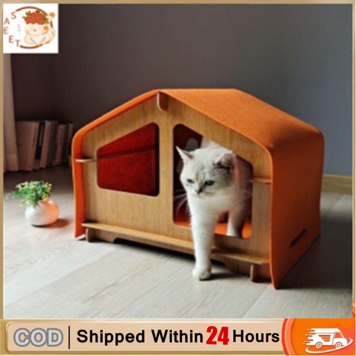 Small villa wooden cat litter Cat house four seasons universal high ...