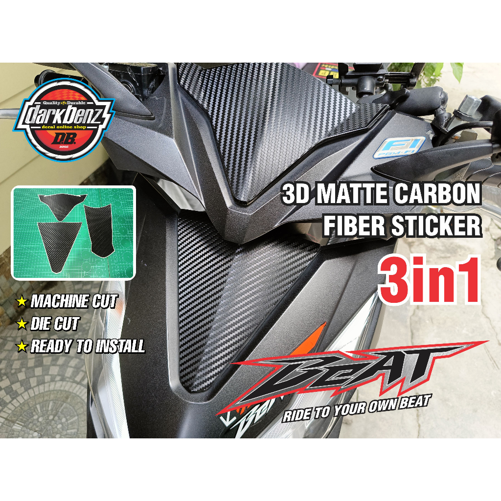 Honda BeAT Street Version 2 Black 3D Matte Carbon Fiber Sticker Decals ...