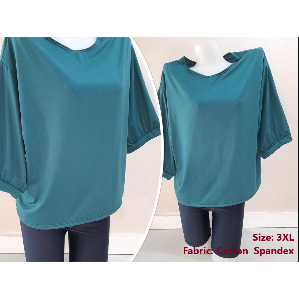 iNar-te Plus Size Crop Waist (3XL), PLAIN, O-Neck, 3/4 Length Puff ...