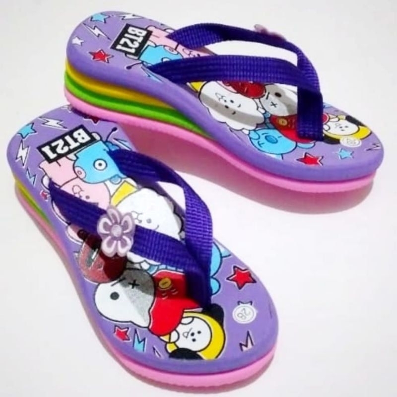 26-35 Kpop BTS BT21 Slippers for Kids Girls Wedge Flip Flops | Shopee ...