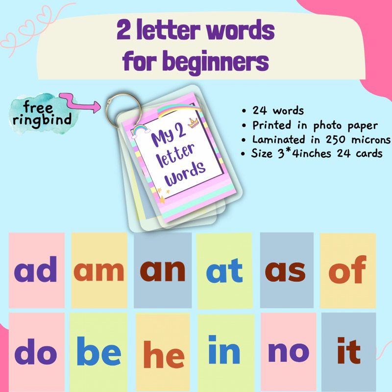 2 letter words reading laminated flashcards | Shopee Philippines