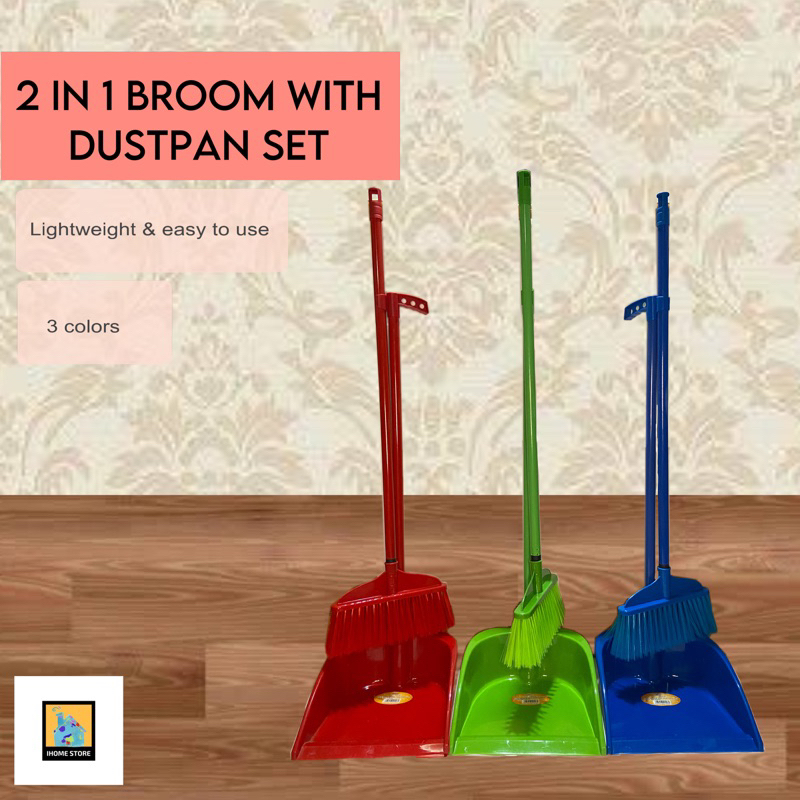iHomeStorePH Multi-functional 2 in 1 plastic broom and dustpan set w ...
