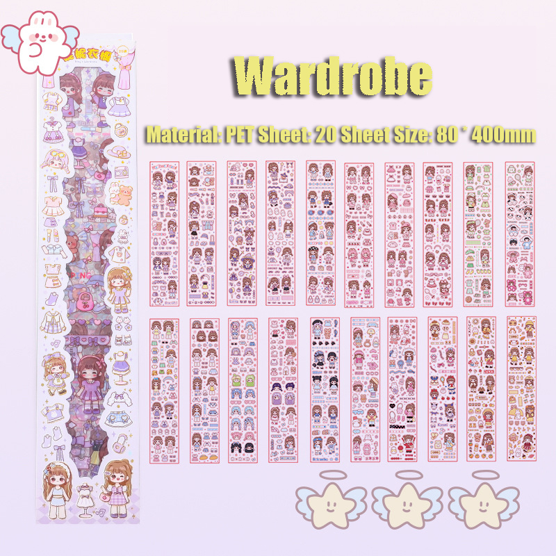 20 Sheet PET Strip Stickers Cute Cartoon Guka Hand Ledger Sticker Set ...