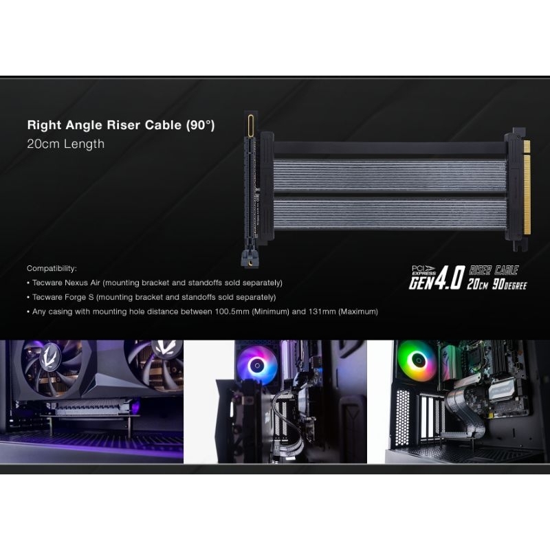 Tecware Straight Angle GPU Riser Cable PCIe 4.0 20cm 180degree ...