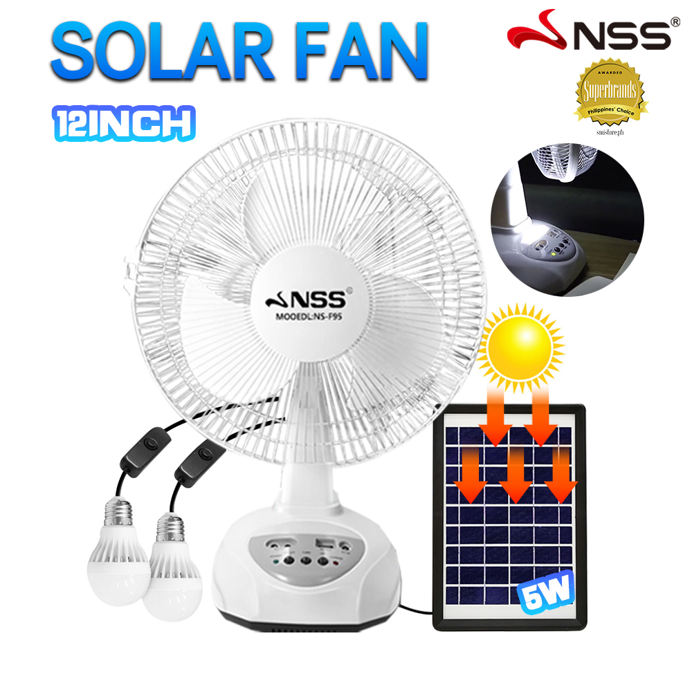 NSS Solar Electric Fan Solar Rechargeable Fan Solar Panel 12INCH Solar ...