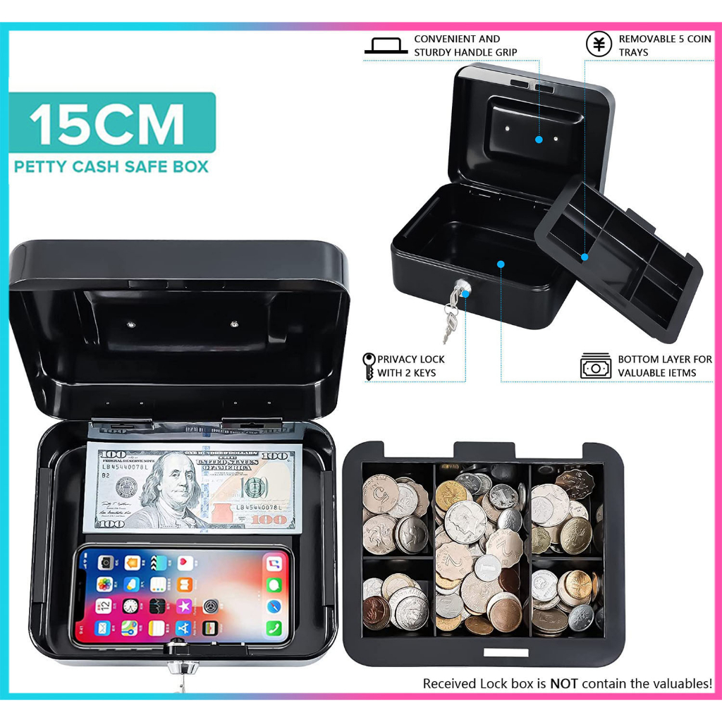 15CM Portable Steel Small Lockable Cash Coin Money Security Safe ...