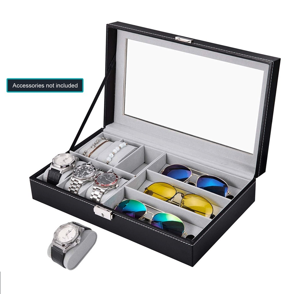 6+3 Grid Watch Glasses Box Leather Display Eyewear Case Jewelry Case ...