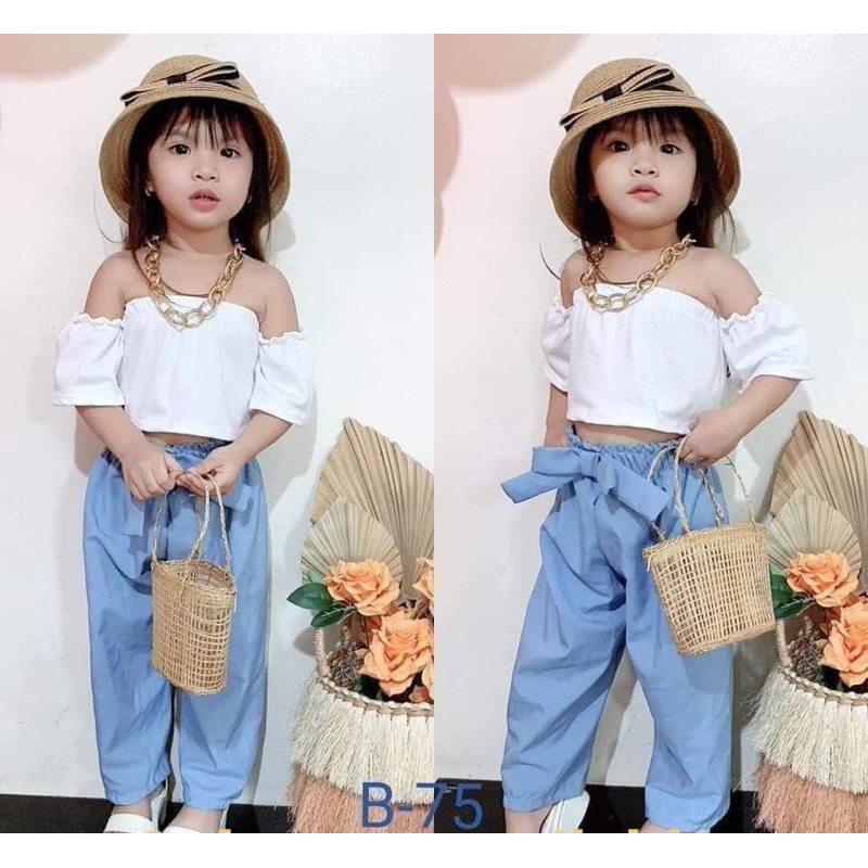 Offshoulder Ribbon Trouser Terno | 1-3 years old | Shopee Philippines