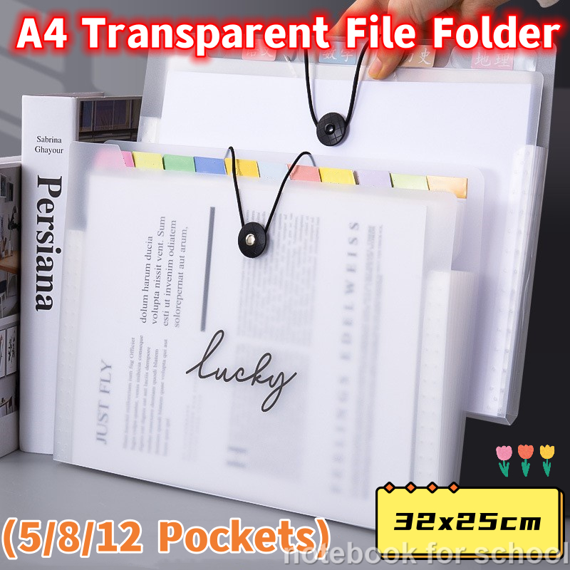 A4 Transparent File Folder 5/8/12 Pockets Organ Bag Expanding Document ...