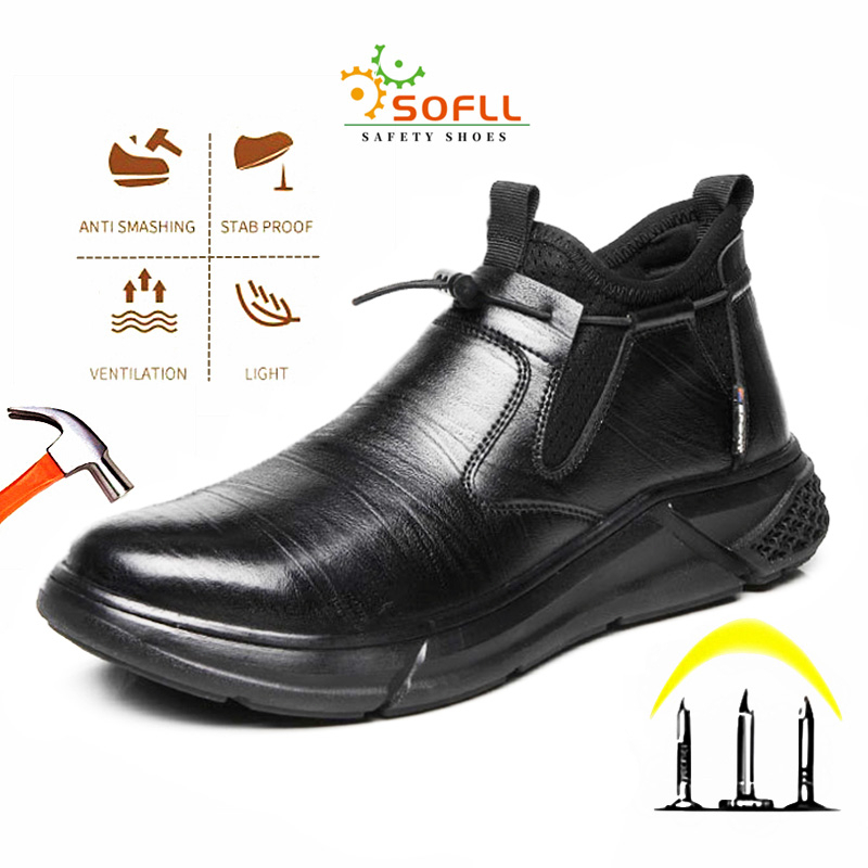 SOFLL Leather Waterproof Safety Shoes High Cut Steel Toe Cap Anti-smash ...