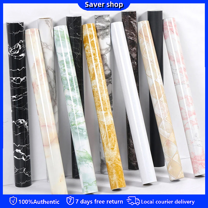 PVC heatproof Tinfoil Thickened Marble Wallpaper Waterproof Oil Proof Sticker Kitchen Self ...