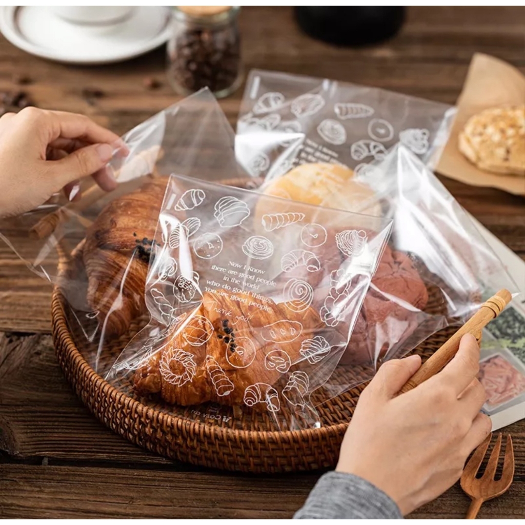 100Pcs Bread Plastic Bag For Packaging Cookie Doughnut Pastry Bread ...