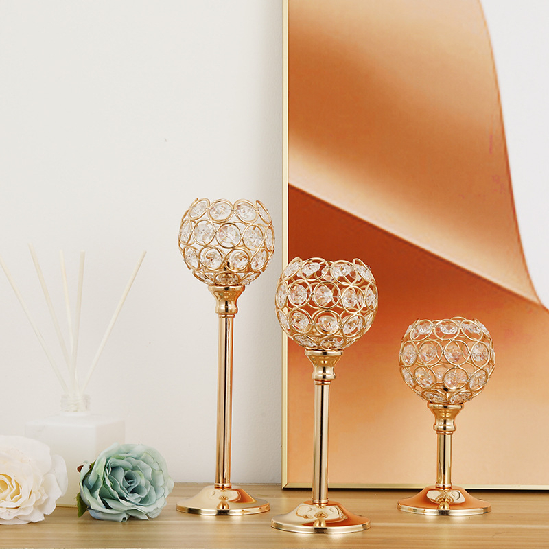 3 Height Golden Crystal Tea Light Stand Candle Holder Wedding ...