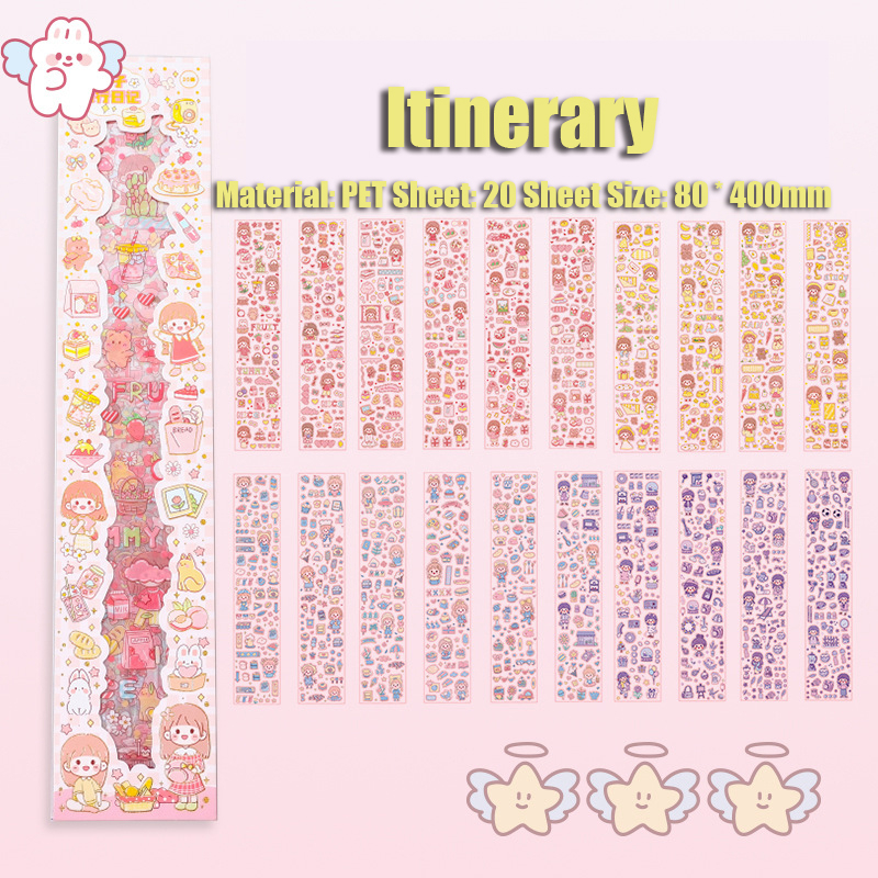 20PCS Cartoon Cute Long Strip Ledger Sticker Waterproof Sticker Set ...