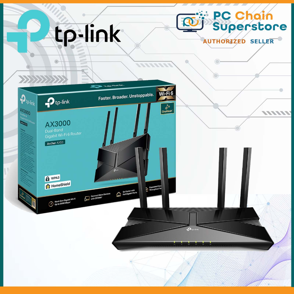 Tp-link Archer AX53 AX3000 Dual Band Gigabit WiFi 6 Router - Ultra-low Latency | Homeshield ...