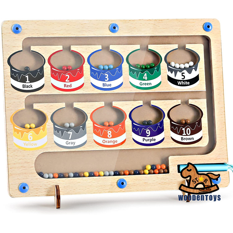 Magnetic Color and Number Maze, Wooden Magnetic Puzzles Board, Toddler ...