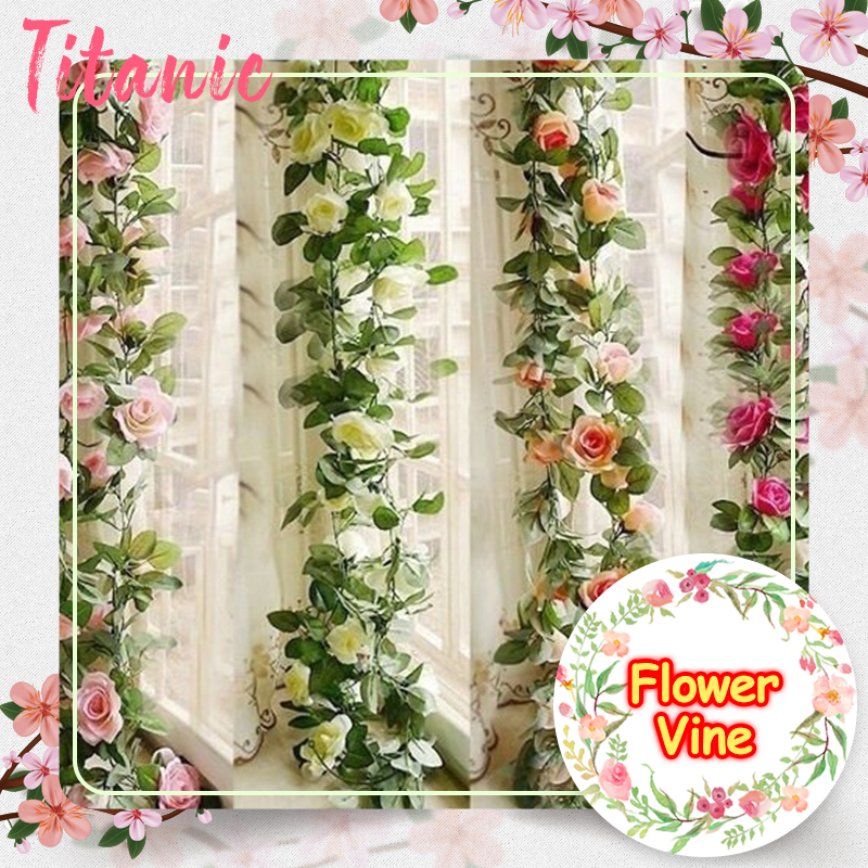 Artificial Silk Rose Flower Vine With Green Leaves Home Wedding Party ...