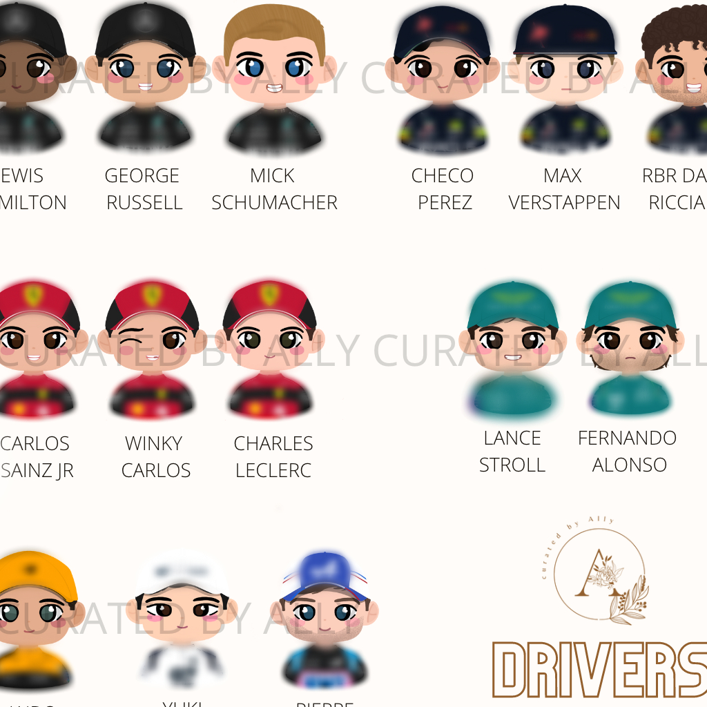 Curated by Ally | F1 Drivers Chibi STICKERS, order 3pcs minimum, matte ...