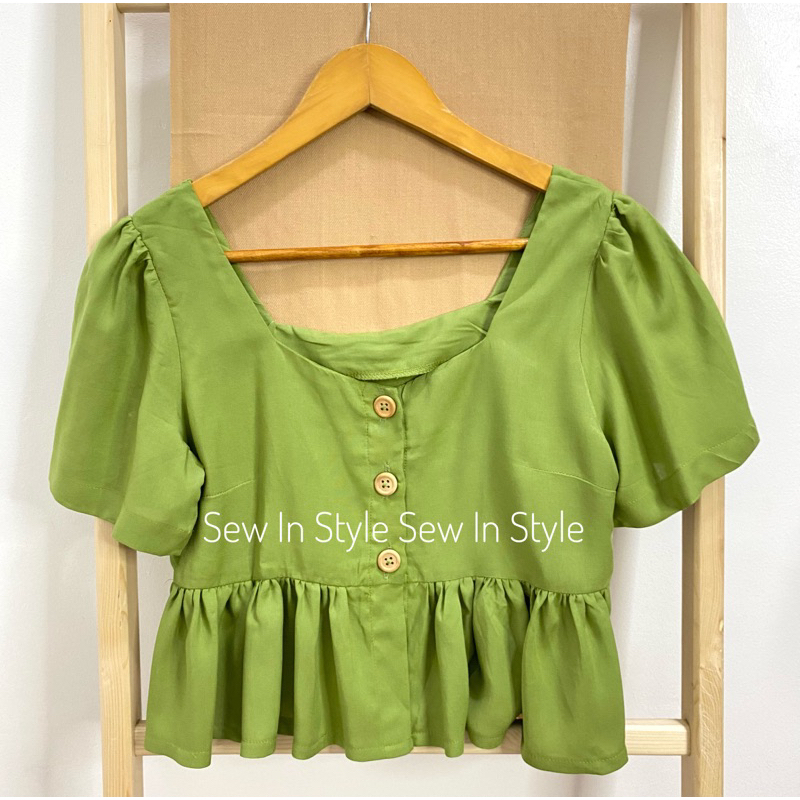 Jane Button Down Peplum Top | Shopee Philippines